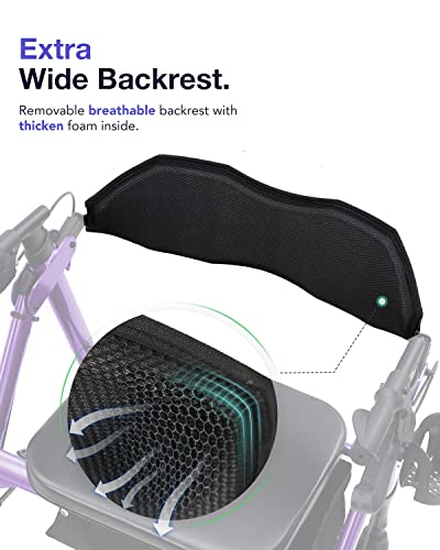 Quicwell Heavy Duty Rollator Walker with Large Paded Seat, Bariatric Rolling Walker with Wide Comfort Backrest for Seniors and Adults, Adjustable Seat, Large 8" Wheels, Support Up 450 lbs, Purple