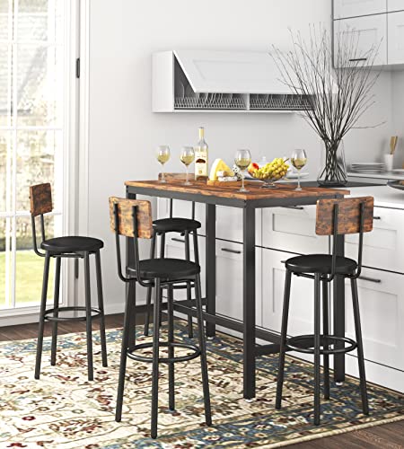 IRCPEN 5 Piece Bar Table and Chairs Set,47.2” Dining Table Set,Kitchen Counter with 4 PU Leather Back Bar Chair,Industrial Counter Height Table and Chairs for Restaurant,Living Room (5, 47Inch)