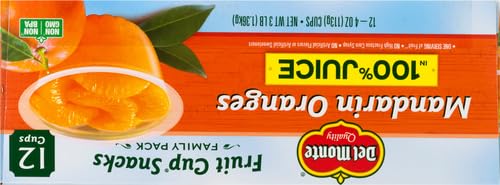 Del Monte Mandarin Orange in 100% Juice Snack Cups, 4-Ounce Cups (Pack of 12)