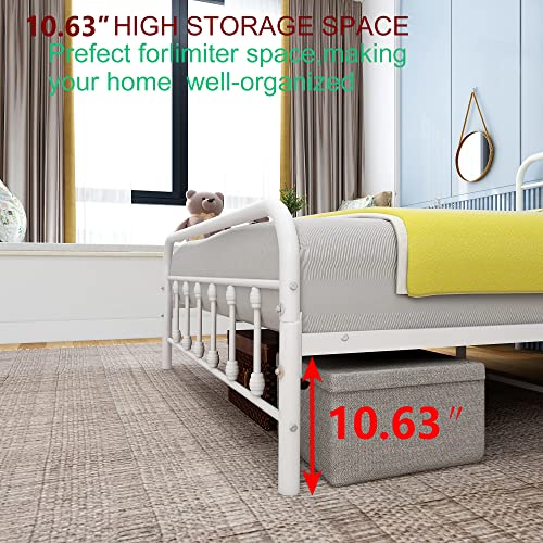 Kefair Full Size Metal Bed Frame with Headboard, Iron Mattress Foundation No Box Spring Needed,10.6 Inch Under Bed Storage, Noise Free, Easy Set Up(White