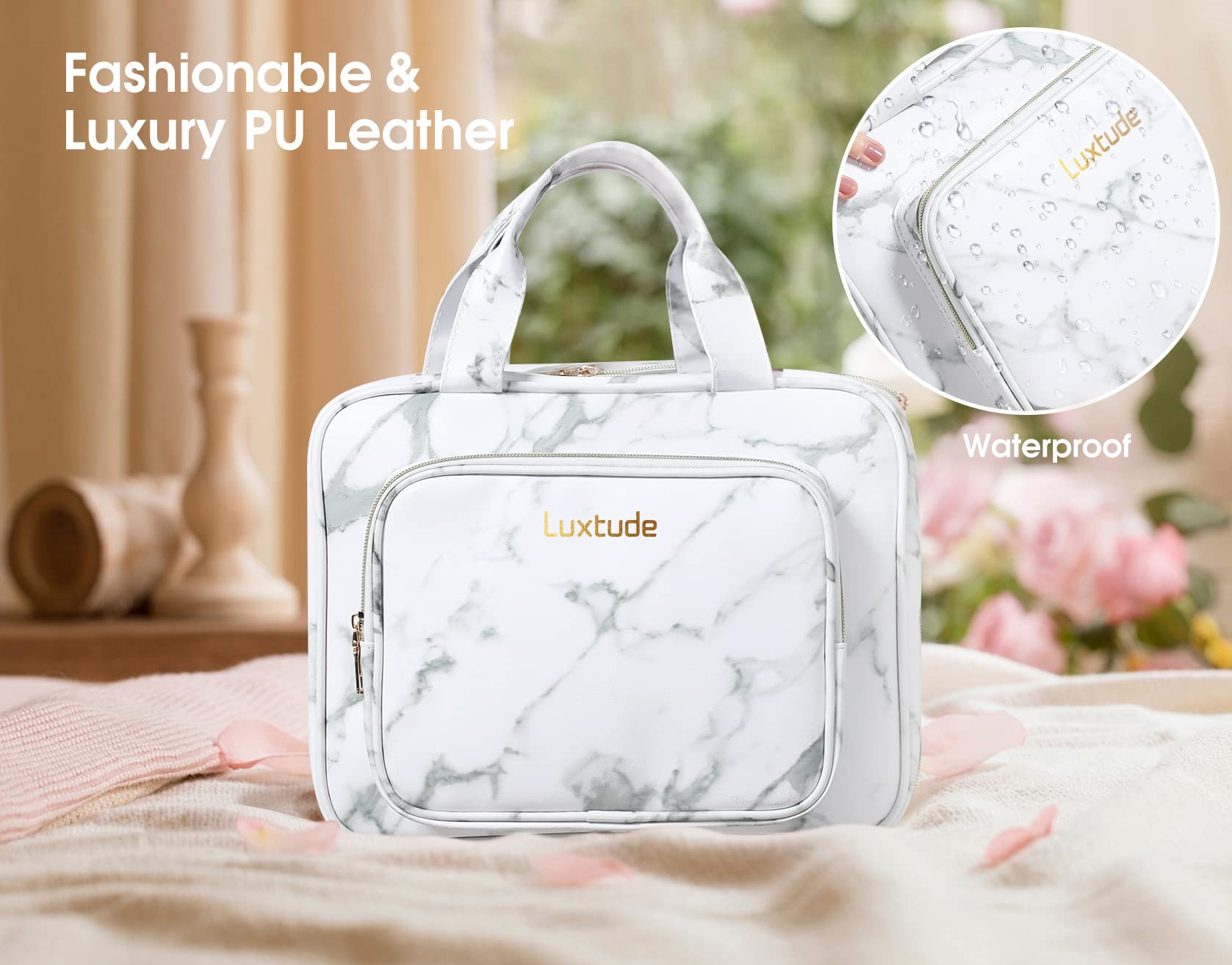 Luxtude Large Hanging Toiletry Bag for Women, Travel Toiletry Bag with Hanging Hook, Waterproof Cosmetic Makeup Organizer for Bathroom Shower Accessories etc.