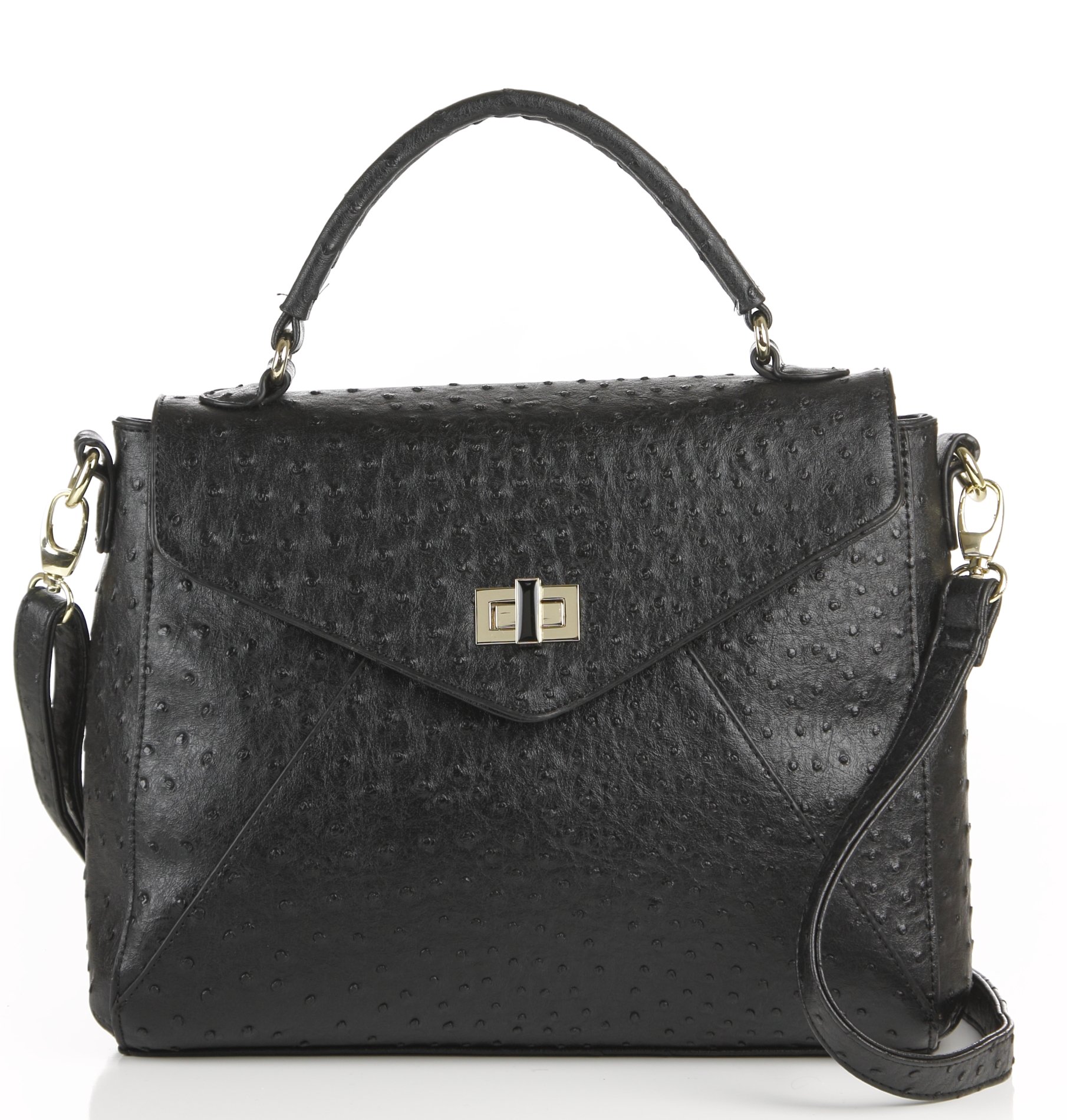 Noble Mount Ostrich Finish Envelope Satchel/Handbag - Black