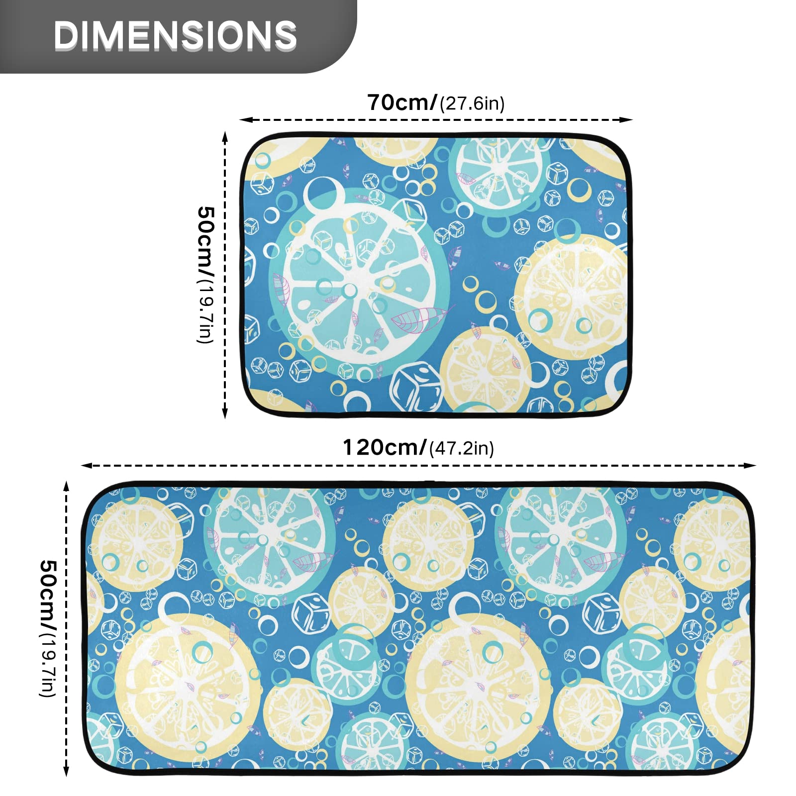DOMIKING Lemon Orange Kitchen Mats 2 Pieces Non-Slip Anti Fatigue Kitchen Rugs and Mats Set for Floor Cushioned Standing Mats Area Rug Runner for Kitchen Hallway Sink
