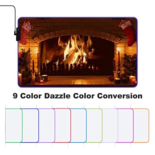 Christmas Fireplace Art Aesthetics Mouse Pad Gaming Mouse Pad RGB Laptop USB Illuminated LED Home Office Accessories Desk Pad