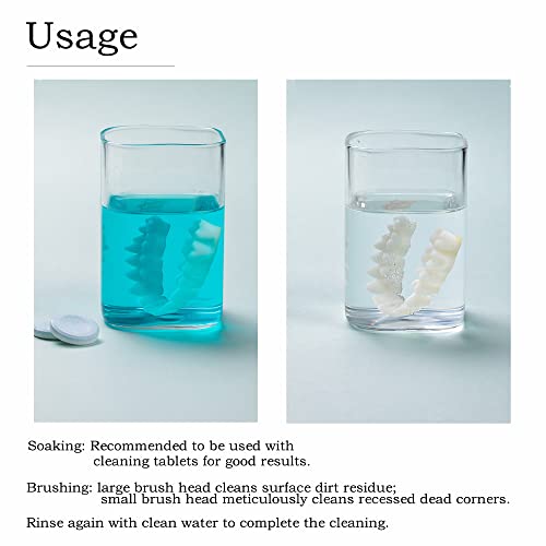 Octuitey Denture Brush 2Pcs Denture Toothbrushes,Denture Cleaning Care Cleaning Brush ,Double Sided Toothbrush,Multi-Layered Bristles and Rubber Anti-Slip Handle (Green and Orange)