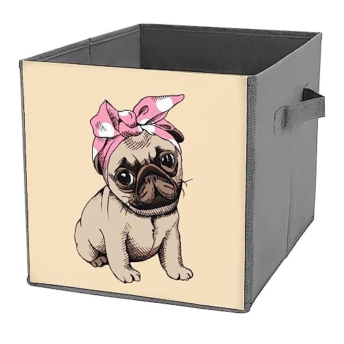Cute Pug Dog Storage Cubes with Handles Foldable Fabric Bins Organizing Baskets for Shelves Closet