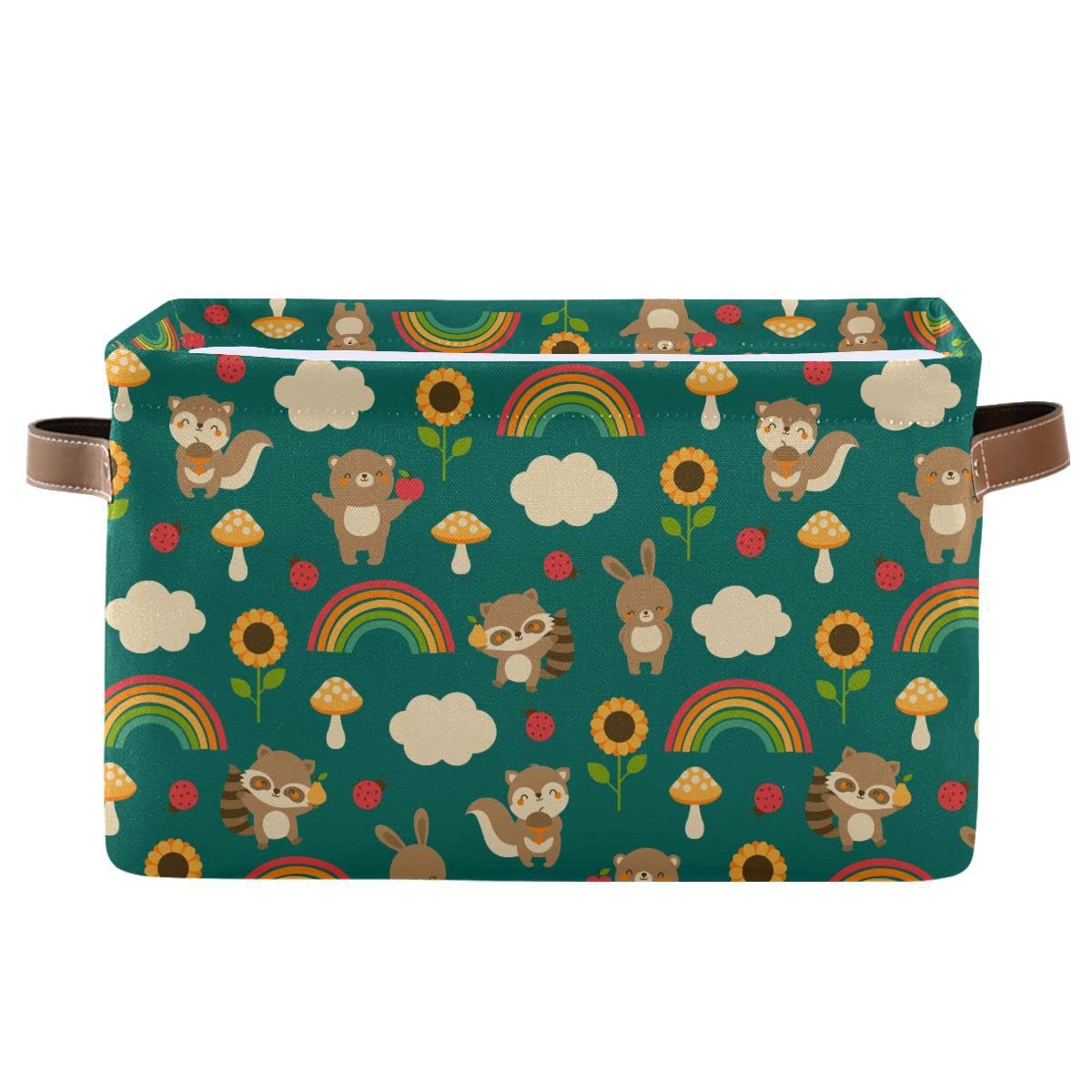 Cute Woodland Animals Pattern Rectangle Storage Basket Collapsible Storage Bin for Nursery Toys Books Waterproof Baskets for Closet Shelves Bedroom Decor