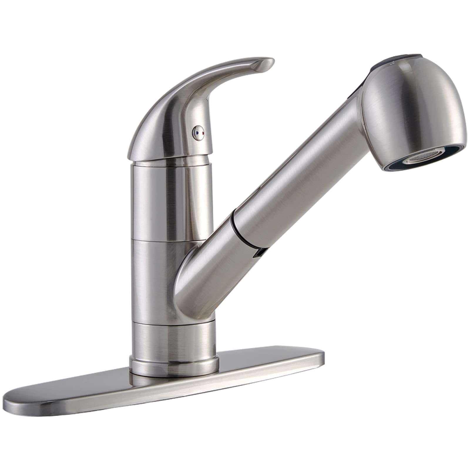Comllen Commercial Small Kitchen Faucet Brushed Nickel, Stainless Steel Single Handle Pull Out Kitchen Sink Faucet, Single Hole Low Kitchen Faucets with Sprayer