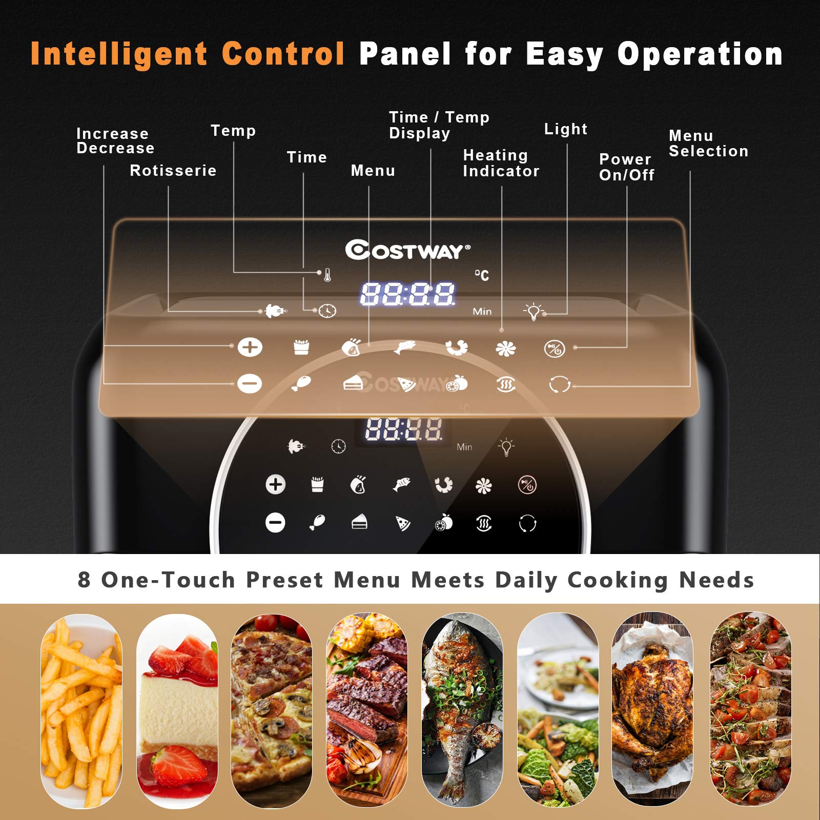 Costway 10.5QT Electric Air Fryer Oven with Digital Touch Screen, 1500W, Oil-Free, Black