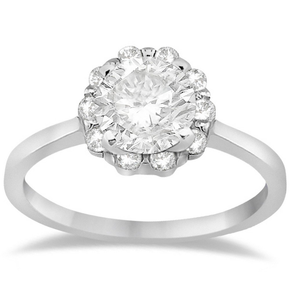 Bridal Set Floral Halo Diamond Engagement Ring and Wedding Band 18k White Gold (0.20ct)