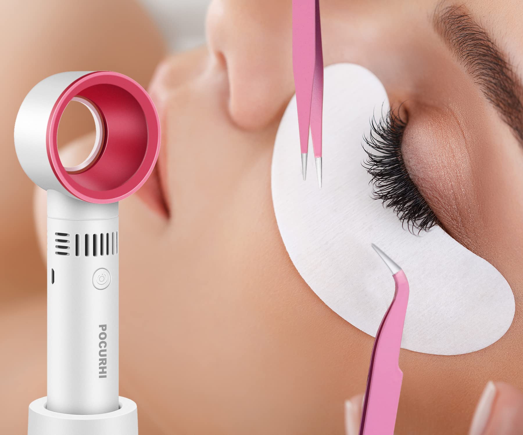 Eyelash Fan Dryer with Lash Tweezers, Portable USB Rechargeable Bladeless Mini Fan Handheld Air Conditioning Blower Cooling Dryer for Essential Eyelash Extension Lash Supplies (White)