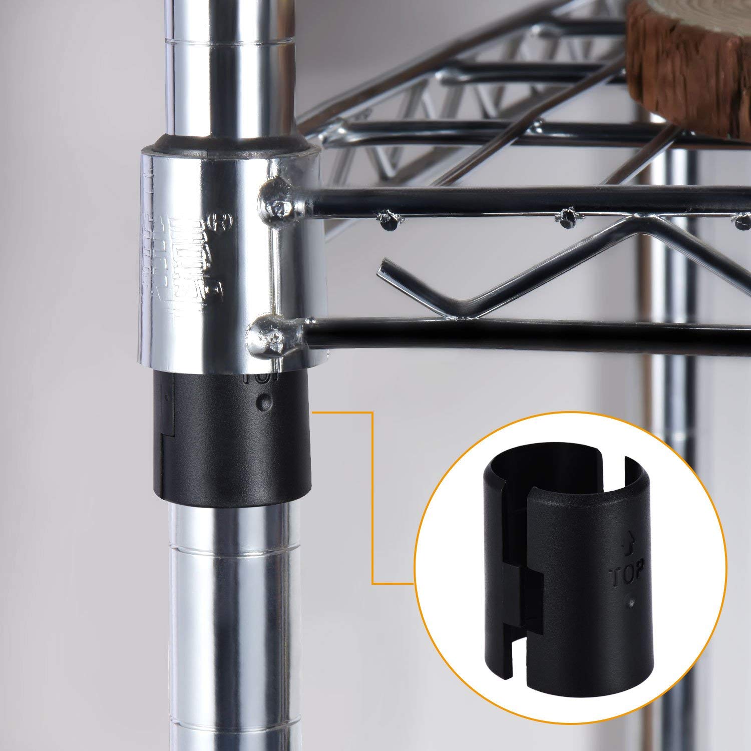 Canomo 48 Packs Wire Shelving Shelf Lock Clips and 4 Packs Pole Connectors for 1 inch (0.047"/1.2mm Thick) Wire Shelve Shelving Unit Metal Rack
