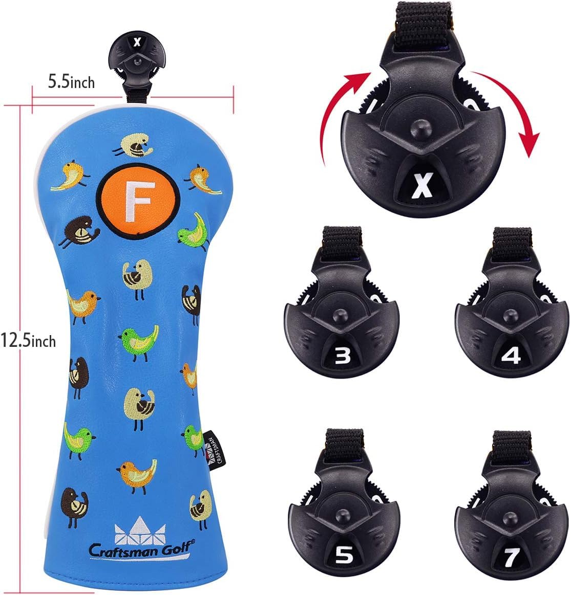 Craftsman Golf Birdie Birds Driver Fairway Wood Hybrid Headcovers for Ping Adams Etc.(3pcs (1,F,H))