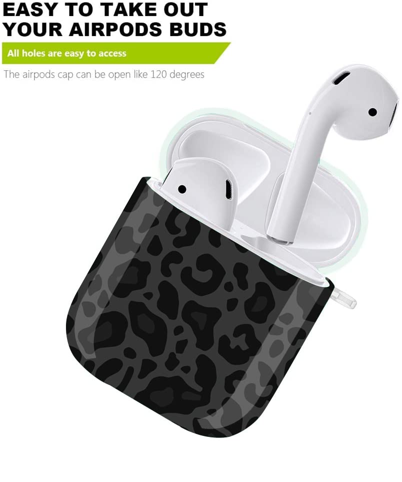 Leopard Airpods Case for Women, Olytop Cute Cheetah Print Airpod Case Cover for Apple AirPods 2&1 Charging Case, Shockproof Protective Cover Skin Shell Girls with Keychain- Black/Grey Leopard