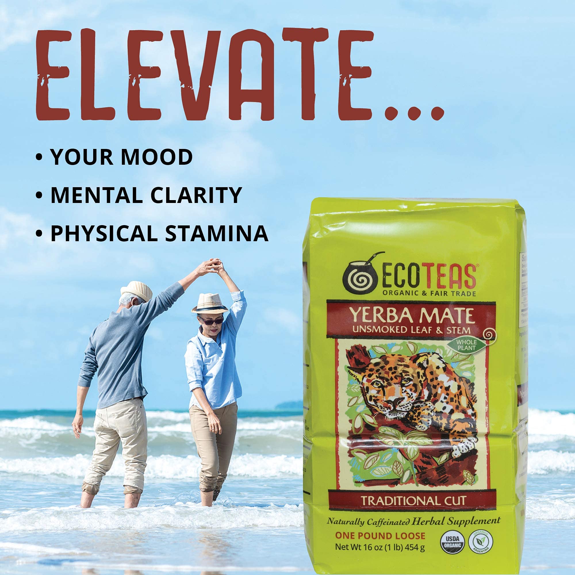 ECOTEAS - Organic Yerba Mate Loose Tea Traditional Cut - 1 Lb - Detox Tea -Yerba Mate Tea - Hi Caf Tea - Yerba Mate Energy Burst - Ecoteas Yerba Mate