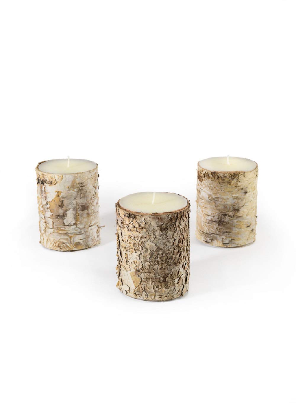 Serene Spaces Living Birch Bark Candle, Small Size, Set of 3 – Pillar Style Candle Brings Nature Indoors, Ideal for Weddings, Parties, Events, Restaurants, Home Decor, 3" in Diameter & 4" Tall