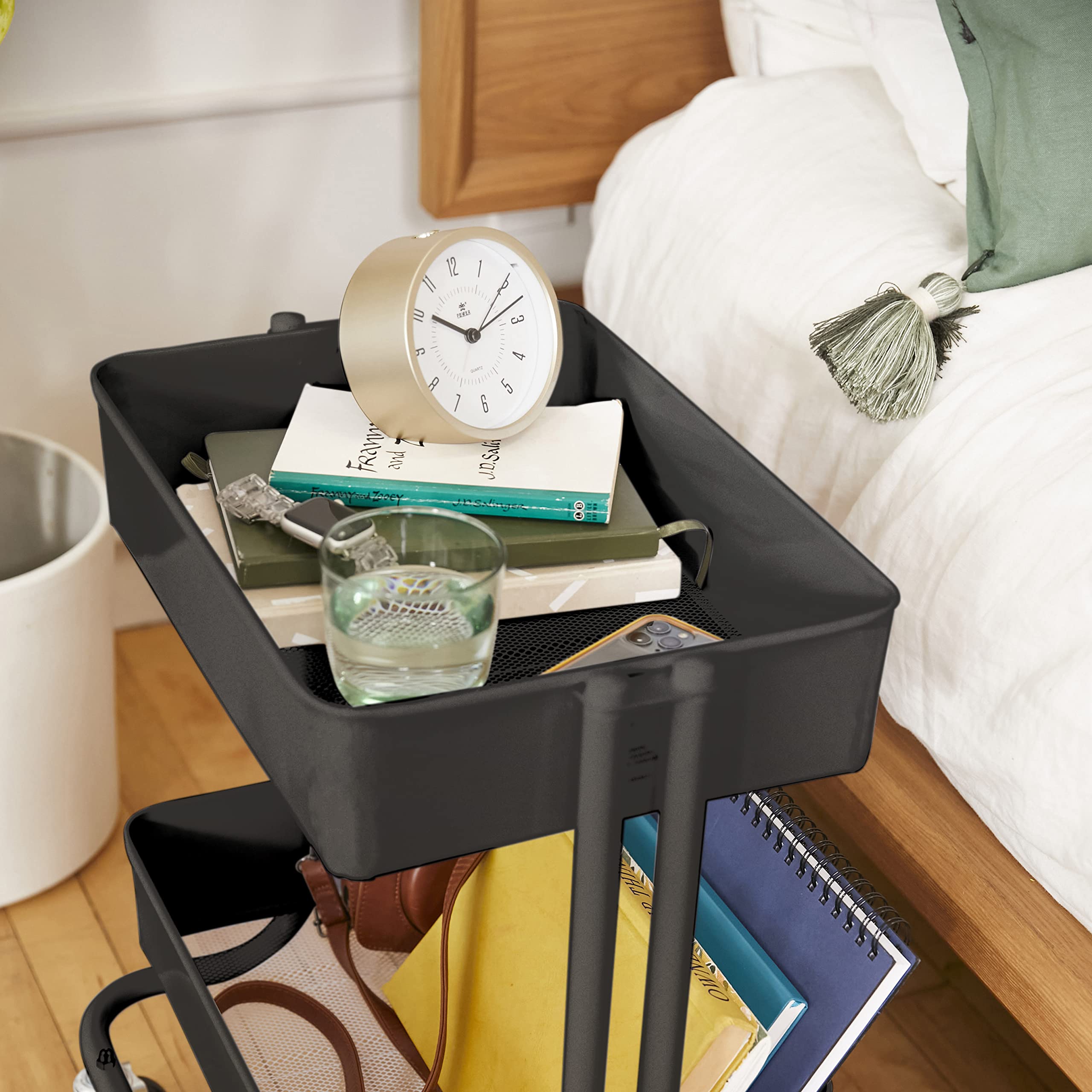ECR4Kids 2-Tier Rolling Utility Cart, Multipurpose Storage, Black