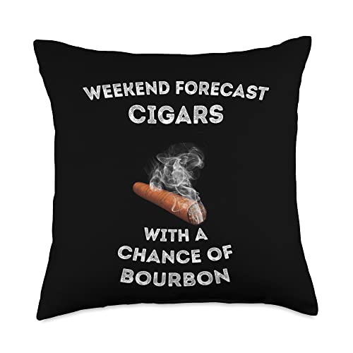 Funny Cigar Accessories Weekend Forecast Chance of Bourbon Funny Cigar Throw Pillow, 18x18, Multicolor