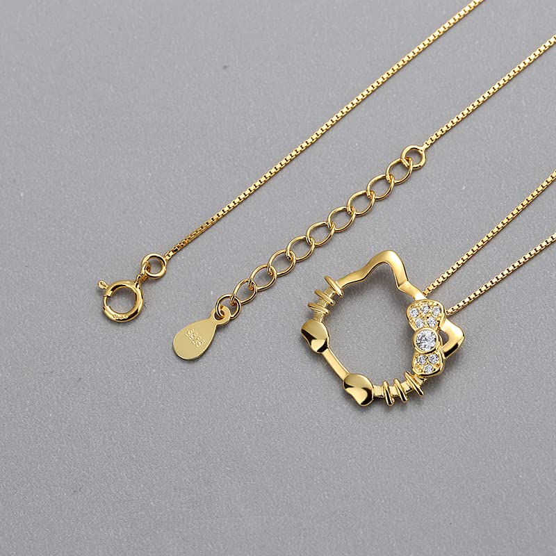 BPBeauty Co. Adorable Cute Kitty Necklace 925 Sterling Silver w/ 18k Gold Plating Cute Cat Pendant ABF