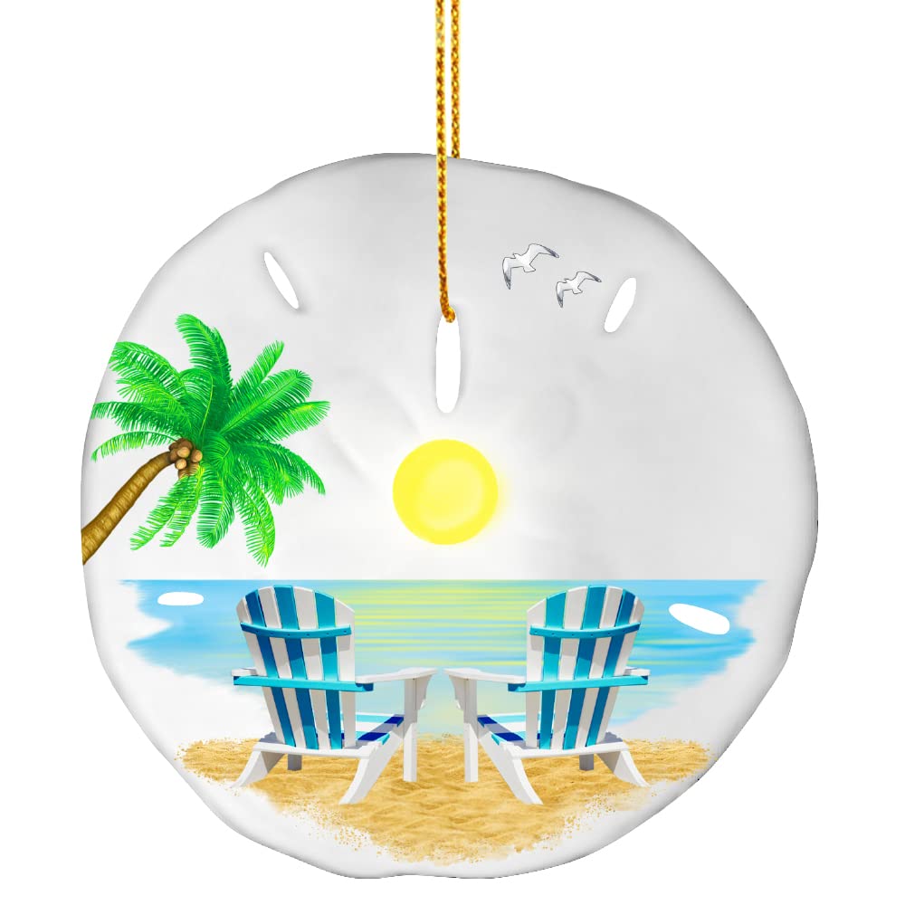 Christmas Ornaments - Handmade Palm Tree Gift Souvenir Stocking Stuffer, Sand Dollar Ornament for Christmas Tree Decoration (Palm Tree - Beach)
