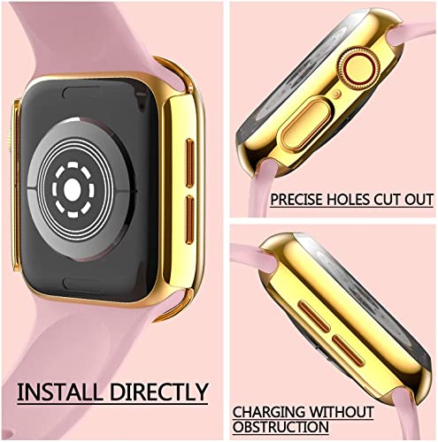 HANKN 40mm Case Compatible with Apple Watch Series 4 5 6 Se 40mm Tempered Glass Screen Protector Case, Full Coverage Shockproof Iwatch Bumper Cover (40mm, Gold)
