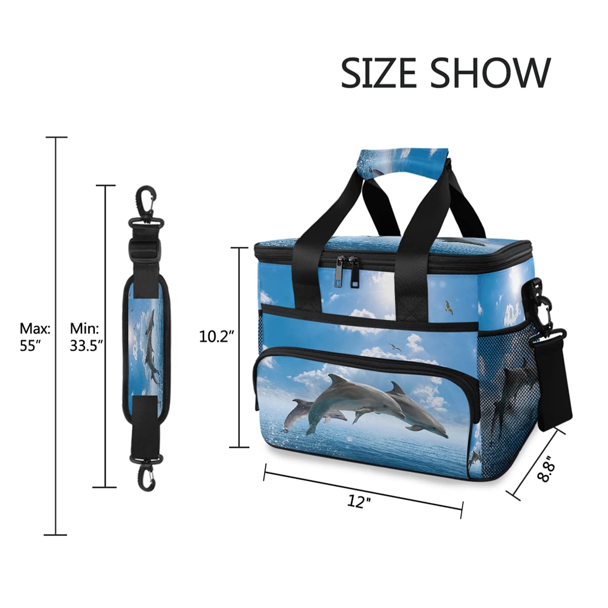 Cooler Bag Large Camping Cooler Tote Animal Dolphin Sea Ocean Lunch Cooler Bag Insulated Waterproof Lunch Box for Picnic Beach Travel, Reusable Leakproof