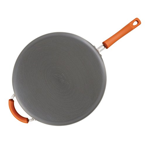 Rachael Ray Brights Hard-Anodized Nonstick Cookware Set with Glass Lids, 14-Piece & Brights Hard Anodized Nonstick Frying Pan/Fry Pan/Hard Anodized Skillet with Helper Handle - 14 Inch, Gray