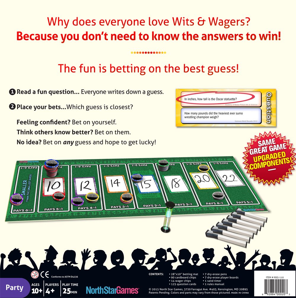 North Star Games Wits & Wagers Deluxe Board Game Award Winning Trivia Game - 4+ Players - Ultimate Party Game for Family, Teens and Adults.