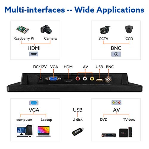 Eyoyo 10 Inch Monitor 1024x600 Display HD TFT LED Screen Support AV VGA BNC Video Input for CCTV DVD PC DVR with Speaker