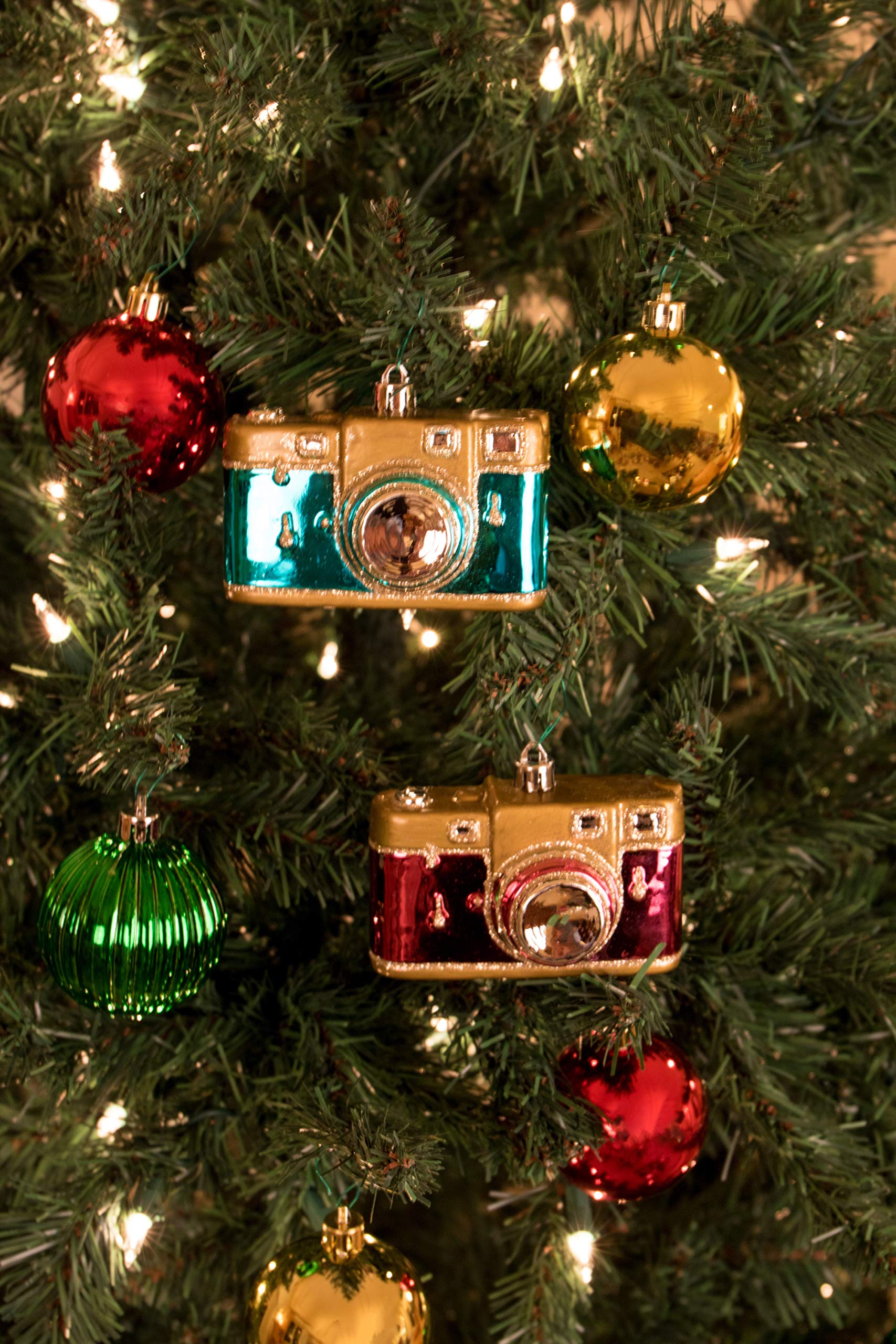 Clever Creations 2 Pack Christmas Ornament Set, Shatterproof Holiday Décor for Christmas Trees, Camera