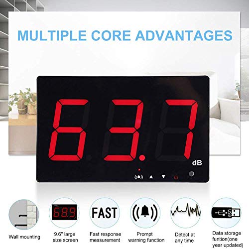 Fdit Wall Mounted Decibel Meter, Digital Sound Level Meter Noise Meter Tester Measurement Range 30-130dB, Accuracy 1.5dB with LCD Display