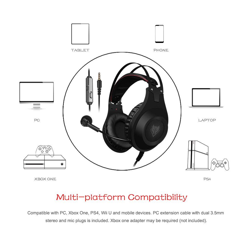 NUBWO N2 Gaming Headset for Xbox One PS4 Playstation 4, Headphones Computer PC Mic Stereo Gamer Microphone for Skype Xbox one s Xbox 1 x Nintendo Switch Games