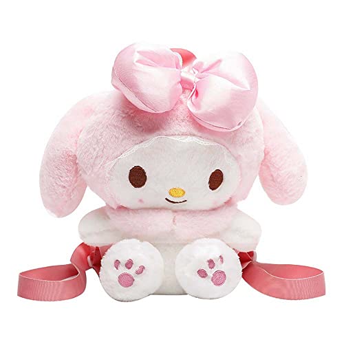 Huositi Pink and White Plush Backpack, Cute Cartoon Character Plush Doll School Bag for Kids and Girls (Pink)