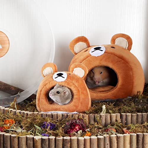 PIXRIY Guinea Pig Cave Bed, Small Animal Washable Cage Accessories Pet Hideout Bed House Anti-Slip for Hamsters,Chinchilla and Hedgehogs (Bear)