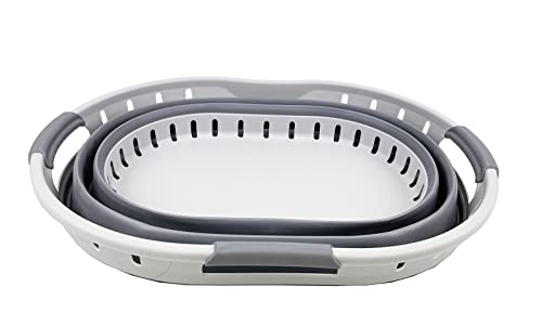 SAMMART 25L (6.6 gallon) Collapsible Plastic Laundry Basket - Foldable Pop Up Storage Container/Organizer - Portable Washing Tub - Space Saving Hamper/Basket (1, Grey)