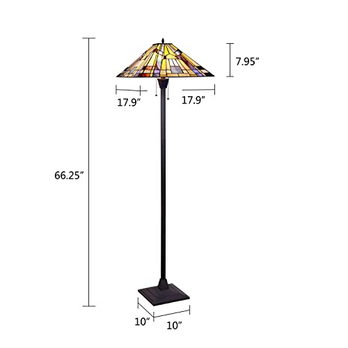 Chloe Lighting Kinsey Tiffany-Style Blackish Bronze 2-Light Mission Floor Lamp 18" Shade