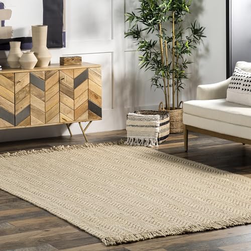 nuLOOM Don Chevron Jute Tasseled Accent Rug, 3' x 5', Off-white, Rectangular, 0.35" Thick