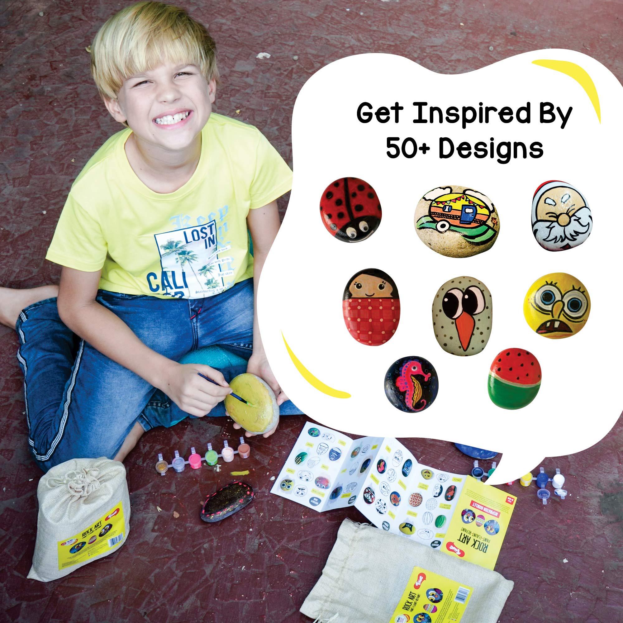 Toiing Rock Art Kit | Creative Reusable Rock Painting Kit for Kids | Indoor Art & Craft Kit with Paints & Paintbrush | Birthday Gift for Kids