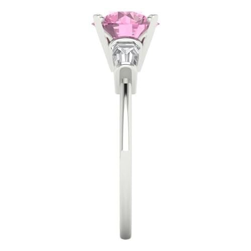 Clara Pucci 2.0 ct Round Cut 3 stone Solitaire Pink Simulated Diamond Engagement Promise Anniversary Bridal Ring 18K White Gold 4.5