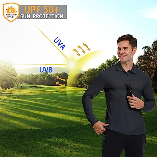 JIM LEAGUE Men's Long Sleeve Golf Polo Shirts Athletic Casual Travel Performance Collar Shirts Lightweight Quick Dry UPF50