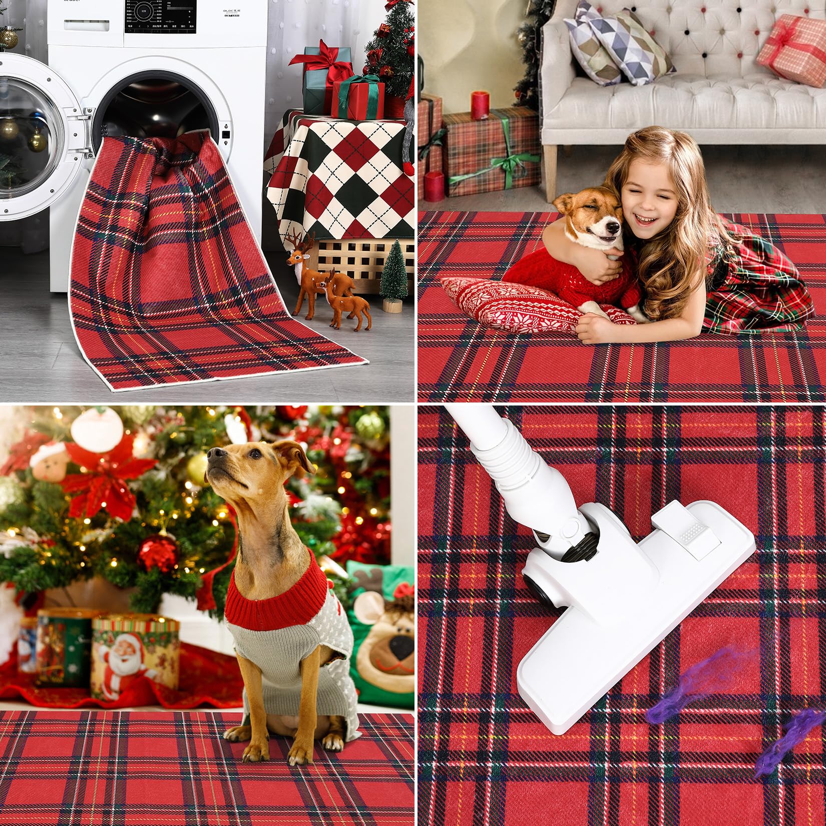 GarveeHome Christmas Runner Rug 2x6 Washable Plaid Area Rug Xmas Decor Pinecone Non Slip Kitchen Rugs Bath Mat Low Pile Entryway Rug Soft Stain Resistant Carpet for Laundry Entance Border|Red 2'x6'