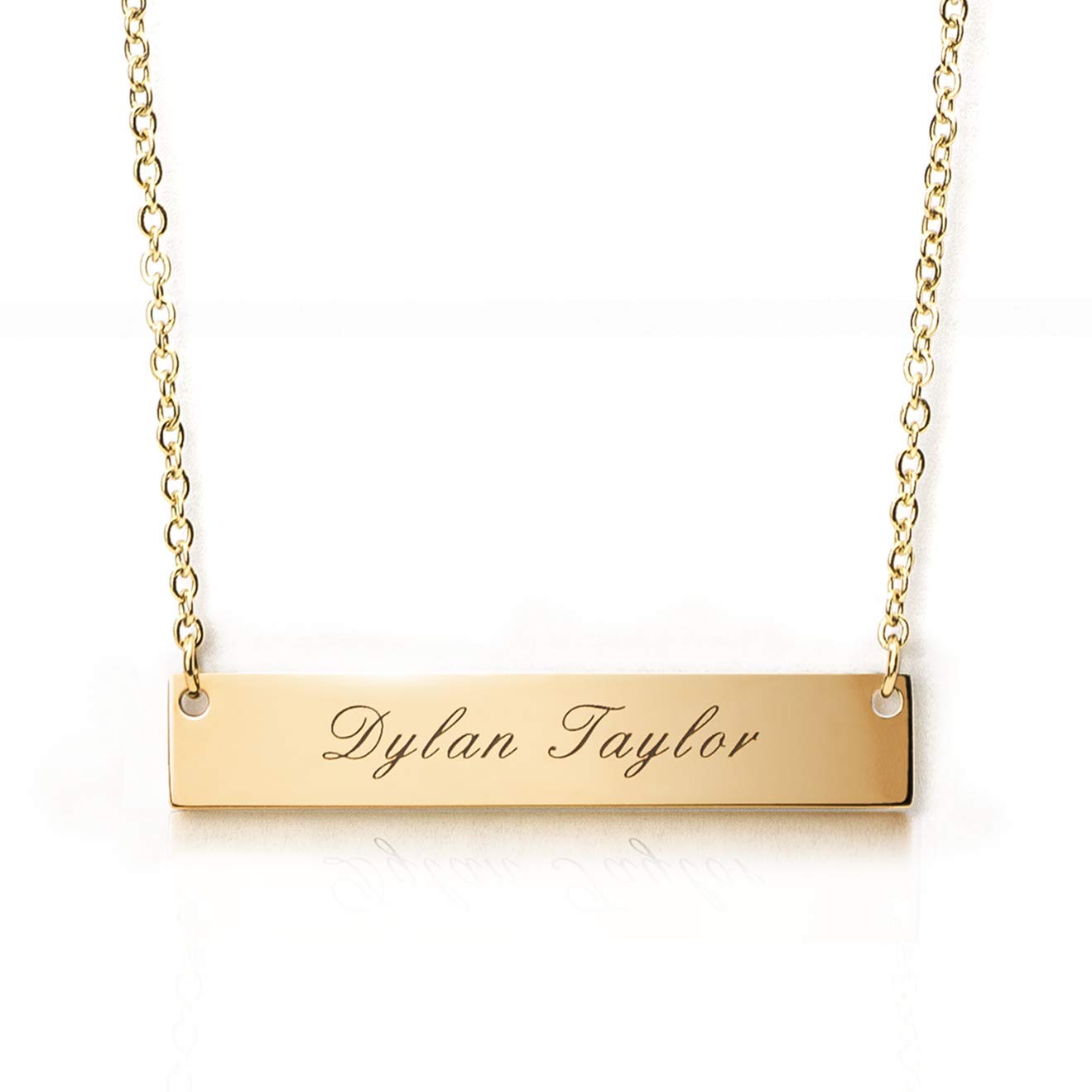 Caramel Sweet Life Personalized Stainless Steel Horizontal Bar Necklace Pendant 5 Colors with Chain (Golden)