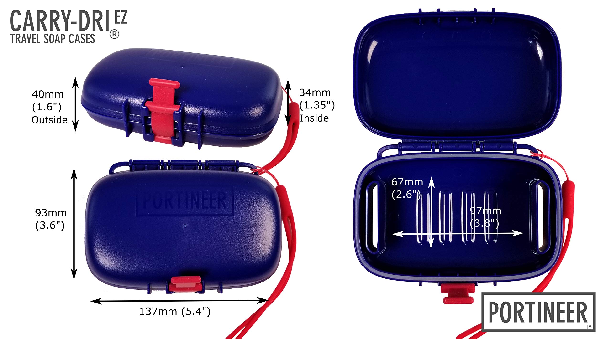Carry-Dri EZ Travel Bar Soap Container & Dish - Dries with Patented Air Vents - Durable Leakproof Soap Holder - Compact Soap Bar Case - Ultimate Portable Soap Box for Traveling - Blue-Red