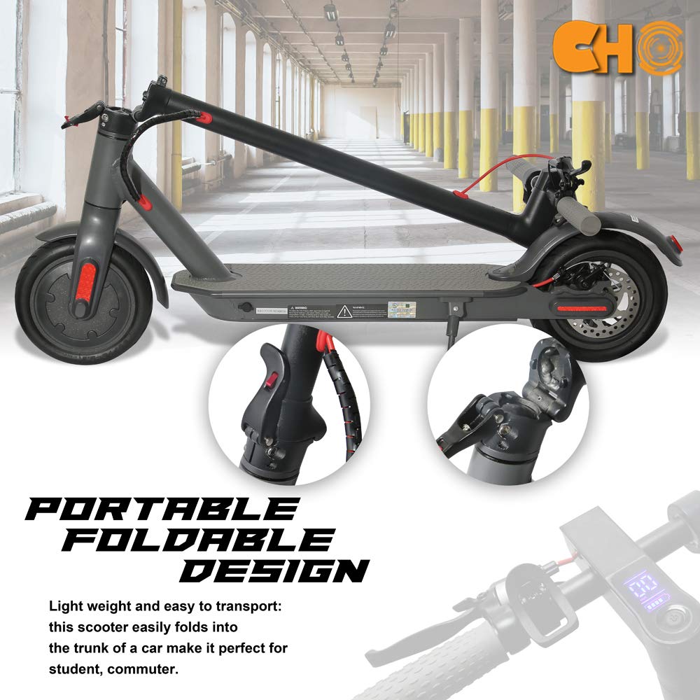 CHO Electric Scooter Portable Lightweight Foldable Folding Commuter Kick Scooter Disc Brake LED Light E-Scooter with Durable 8.5" Tires UL Certified (Black)