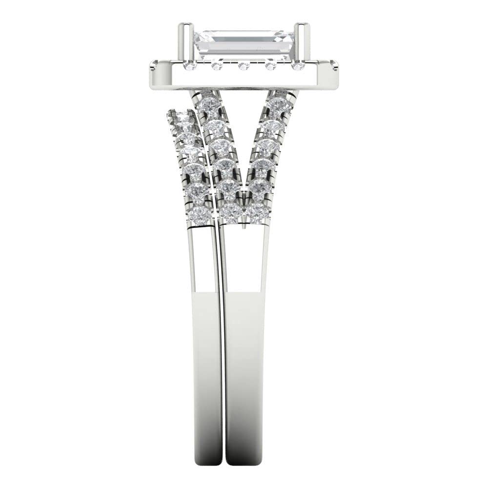 Clara Pucci 1.57ct Emerald Cut Genuine Zircon 14k White Gold Halo Solitaire W/Accents Wedding Bridal Engagement Set Ring Band Size 9