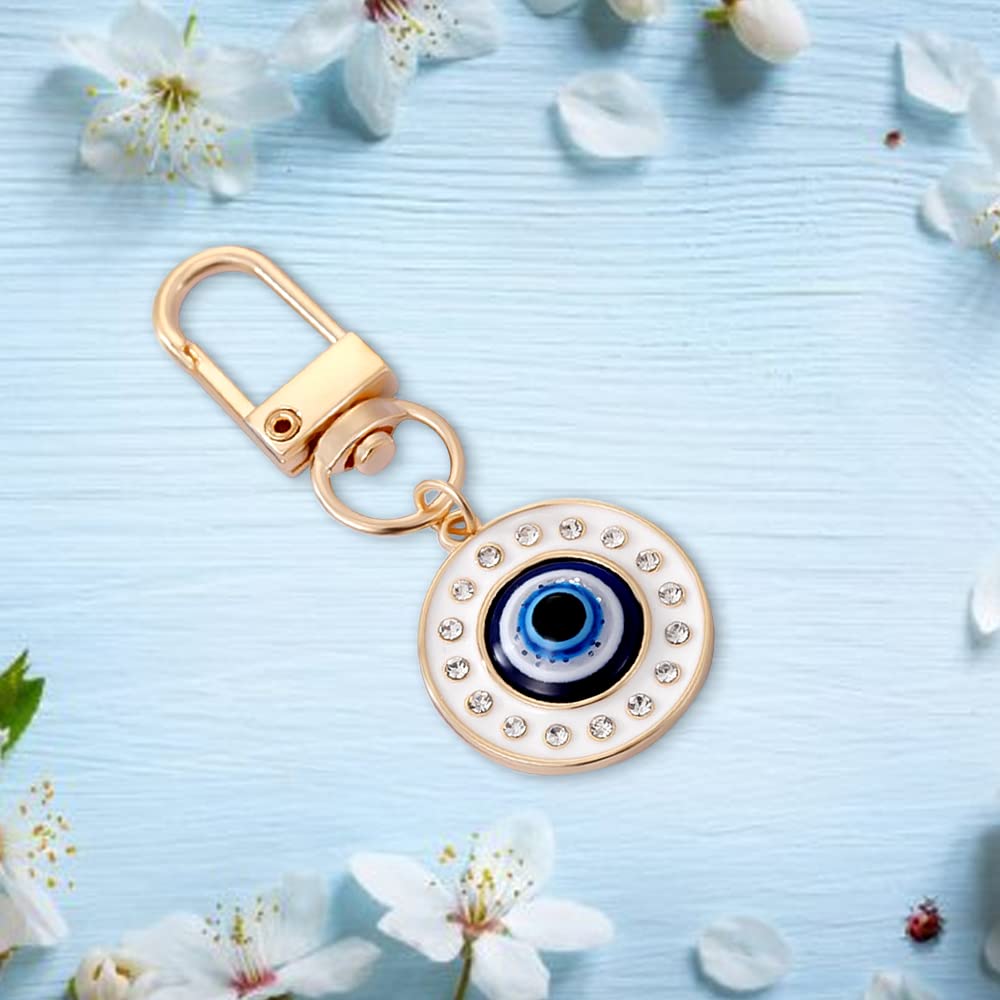 Cute Jewelry Evil Eye Keychain Good Luck Key Chain for Women Charms for Car Keys Holder (White)