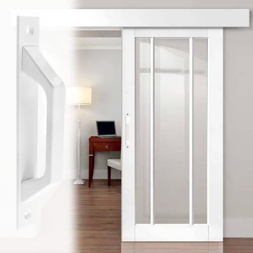 Jiozermi 2 Pack Sliding Barn Door Handle, 7.9 Inch Gate Door Handle, Aluminium Alloy Door Pull Handle for Sliding Barn Door Gate Cabinet Closet Drawer Garage Shed, Silver White