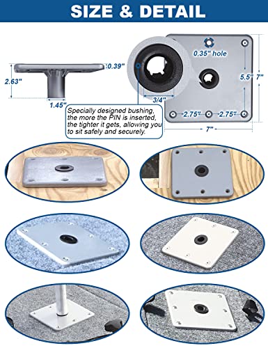 MATINA Boat Seat Base, 7" x 7" Aluminum Boat Seat Pedestal & Base with 3/4" Pin Post Socket, Heavy Duty Boat Accessories for Boat Seat Post & Boat Seat Mount to Install Boat Seats, 1 Pack
