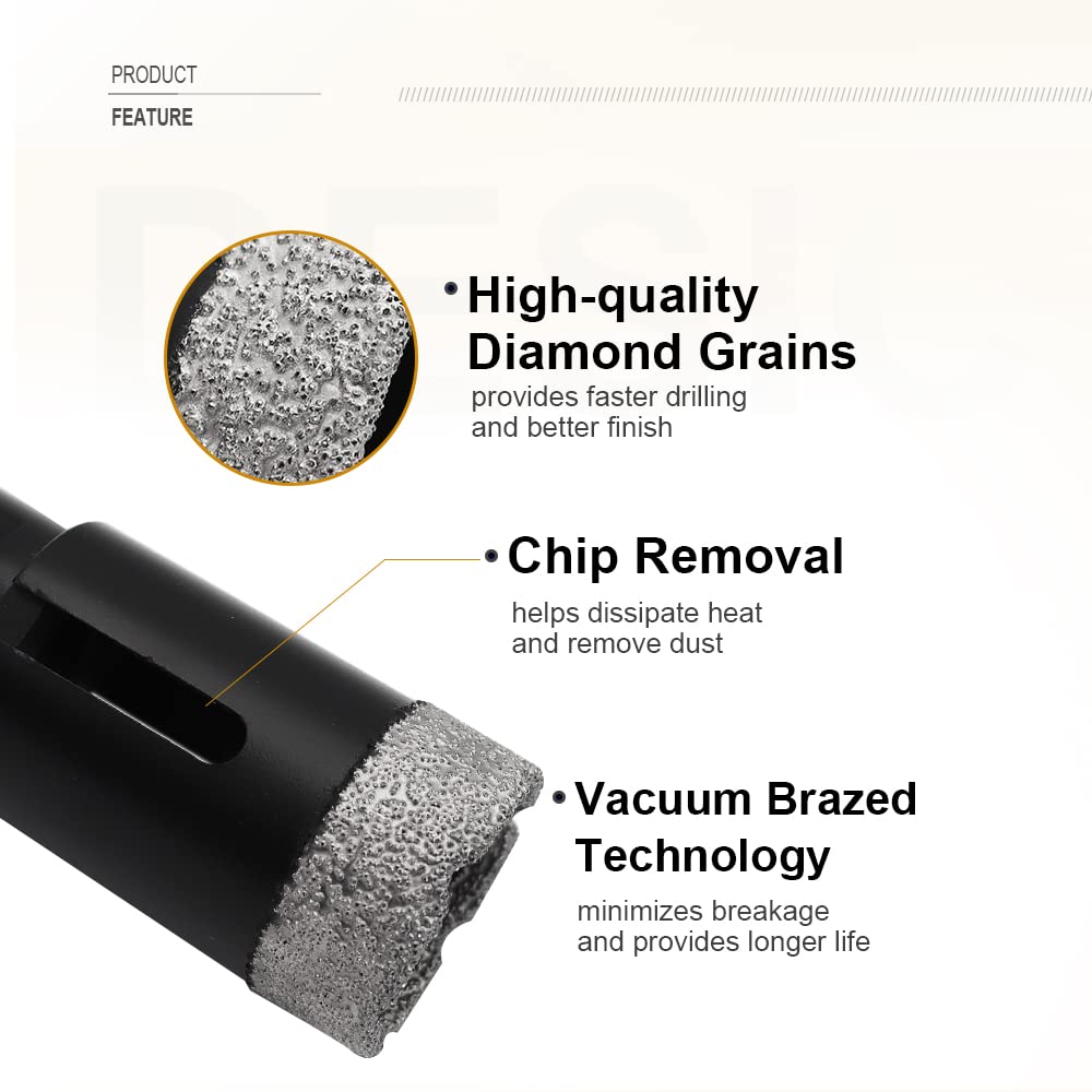 SHDIATOOL Diamond Core Drill Bits Set for Porcelain Tile Granite Marble Stone Brick Vacuum Brazed Hole Saws 06 08 10 25 35 51mm (6 of Pack)