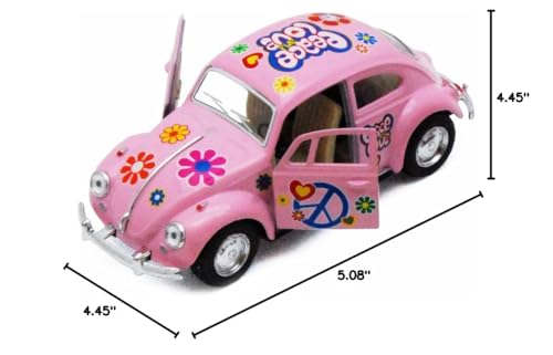 KiNSMART 1967 Volkswagen Classical Beetle w/Peace Love Decals, Set of 4 5375DF - 1/32 Scale Diecast Model Toy Cars
